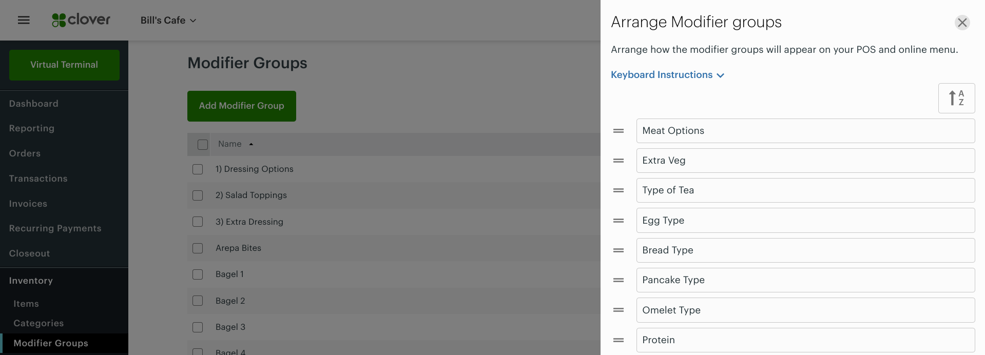 Sorting Categories, Items, and Modifiers in the Clover Inventory – Menufy Help
